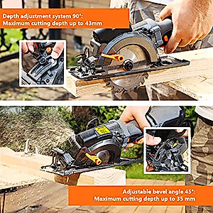 Circular Saw, 5.8A 3500RPM, Metal Handle, 6 Blades (4-3/4" & 4-1/2”), Laser, Cutting Depth 90° (1-11/16''), 45° (1-3/8''), Ideal Mini Circular Saw for Wood, Soft Metal, Plastic (Black)