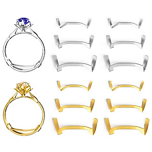ELETIUO Filled Metal Ring Guard Set for Loose Rings,12 Pack 3 Sizes for Different Band Widths,Invisible Ring Size Adjuster Tightener Spacer Fitter for Any Ring Size,Golden+Silver Color