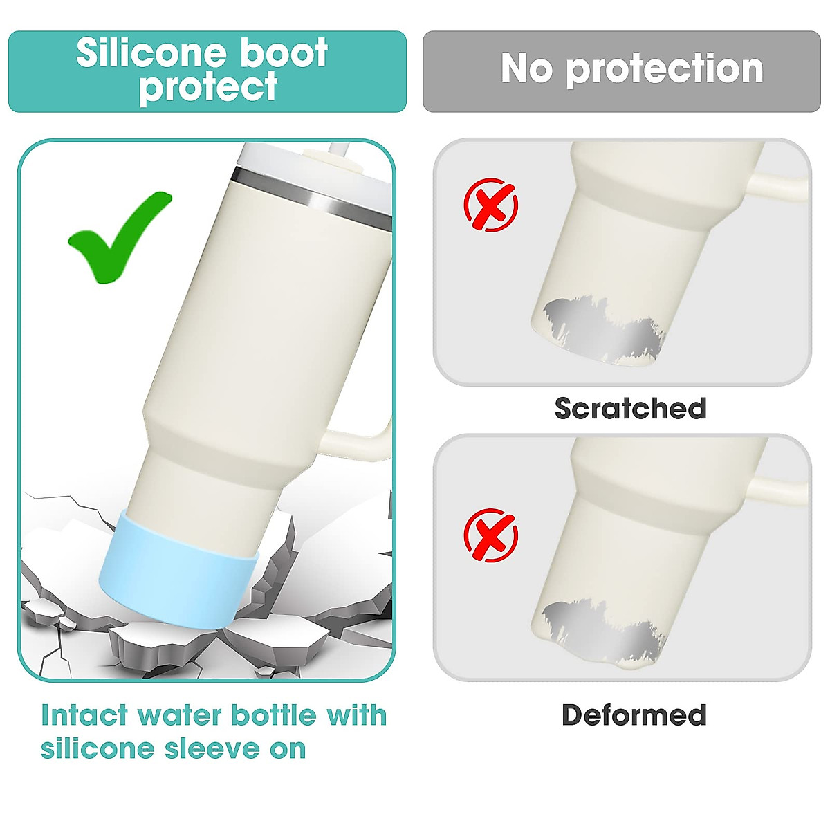 Airboat Upgrade 2PCS Protective Silicone Boot Bumper for Stanley Quencher Adventure 40oz 30oz IceFlow 20oz 30oz Tumbler, Water Bottle Bottom Sleeve Cover Accessories for Stanley Mug Cup(Light Grey)