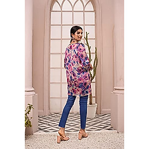 IshDeena Indian Kurti Tops for Women: Boho and Peasant Blouses, Loose Fit Tunic Tops, Silky Soft for Office or Travel (Medium/Pink)