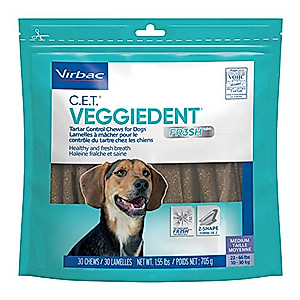 Virbac CET Veggiedent FR3SH Tartar Control Chews for Dogs, Medium (Pack of 30)Beef,1.6 pounds