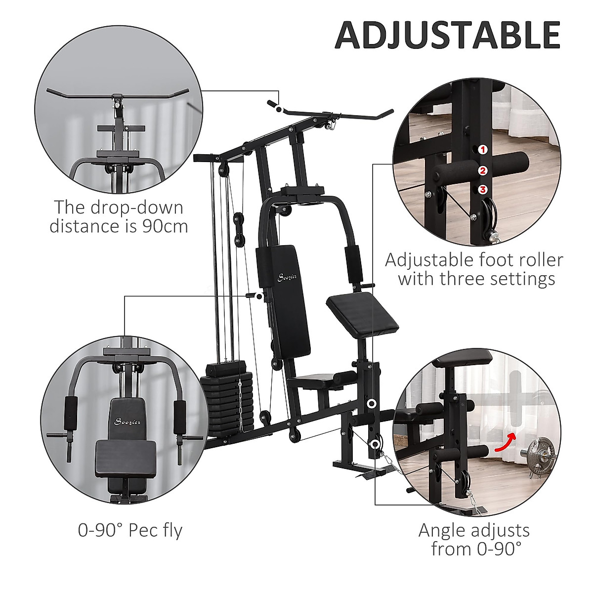 Soozier Multifunction Home Gym System, Workout Station with 99Lbs Weight Stack, for Full Body Exercise