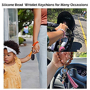 NVENF Silicone Bead Keychain Bracelet Large Keyring Elastic House Car Key Ring Wristlet Bangles Mint Green