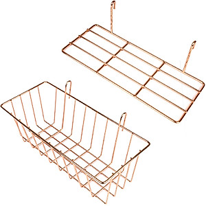 GBYAN Grid Wall Basket Wall Grid Accessories Wire Straight Shelf with Hooks Wall Organizer for Grid Panel Board, Rose Gold