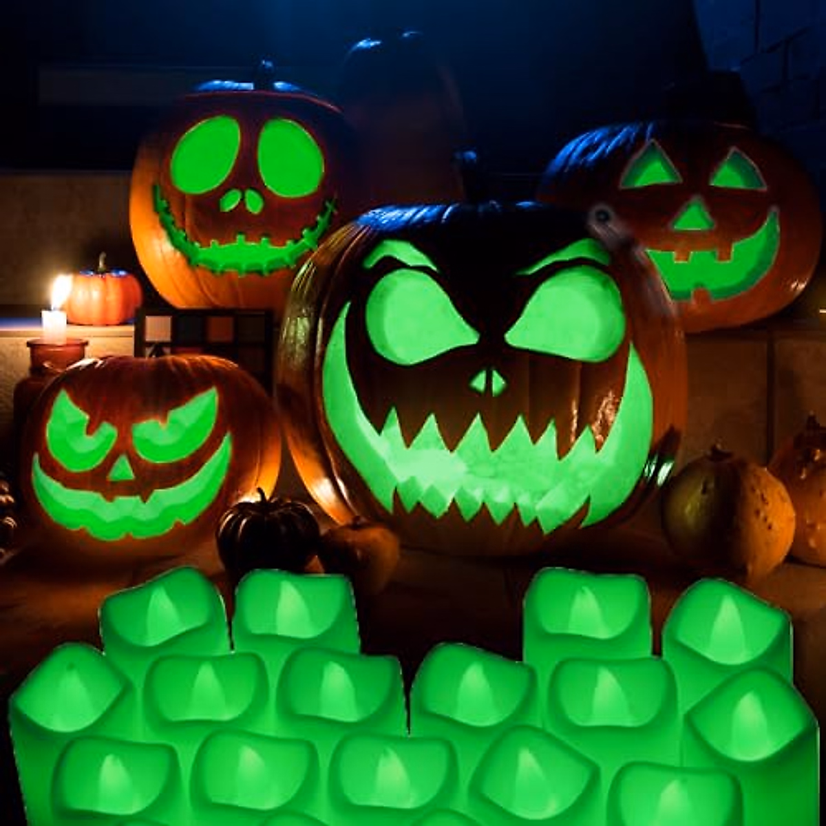 Litake Green LED Candles 24 Packs, Halloween Green LED Tea Lights,Flameless Candles with Flickering Green Light, Battery Operated Green Lights for Saint Patrick's Day Christams Festival Decor