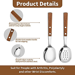 4-Piece Serving Spoons Set - Includes 2 Serving Spoons and 2 Slotted Spoons, 18/8(304) Stainless Steel Buffet Serving Utensils,Stainless Steel Wooden Serving Utensil