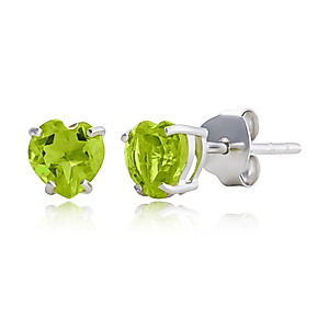 MAX + STONE 10k White Gold Heart Stud Earrings for Women with Peridot August Birthstone