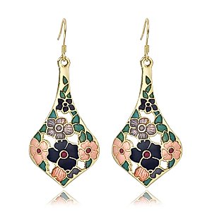 JA.S.JR Enamel Flower Teardrop Earrings Gold Dangle Earrings for Women
