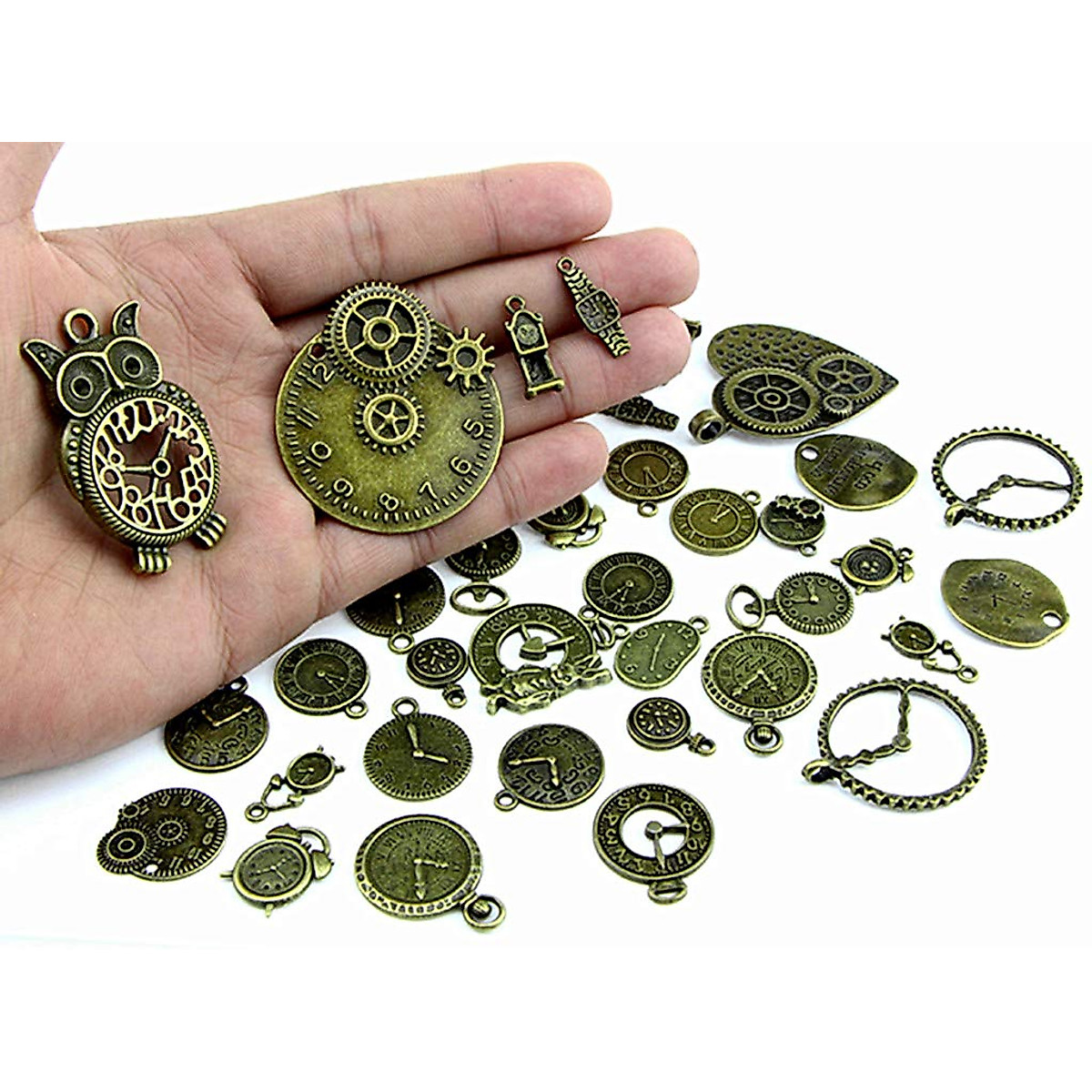 Kinteshun Clocks and Watches Dial Face Movement Charm Alloy Multistyle Steampunk Pendant Charm Connector for DIY Jewelry Making Accessaries(100 grams) (Bronze)