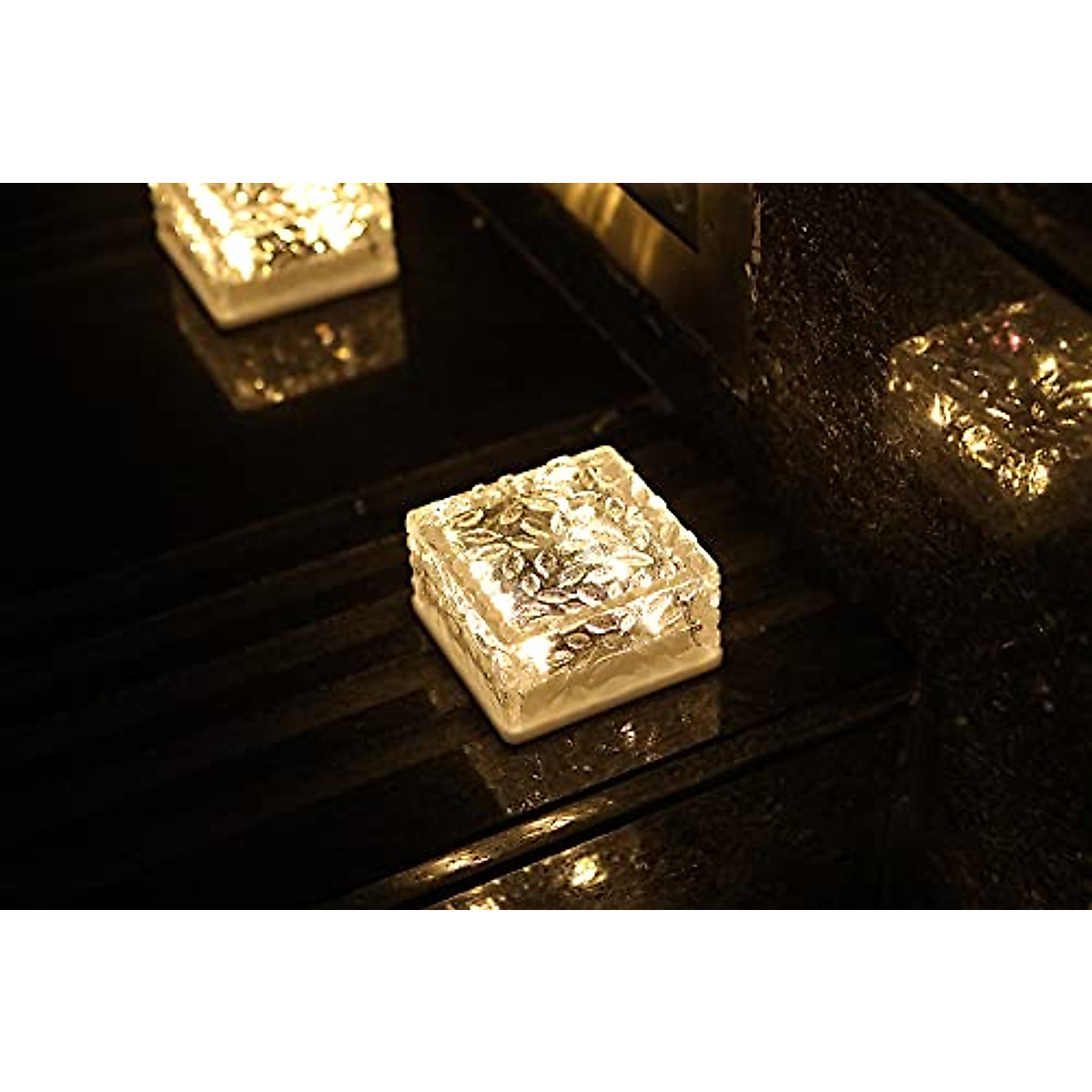 Solar Brick Lights, Glass Brick Lights, ice Brick Lights, Scene Lights, Garden Street Lights with switches, Suitable for Outdoor Path Atmosphere Lights in Gardens and courtyards(4pcs)（Big Warm White）