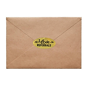 I Love Referrals - Oval Gold Foil Stickers - Great Real Estate Agents and Sales Supplies (Roll of 100, I Love Referrals)