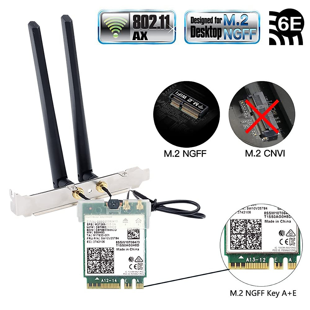 AX210 WiFi 6E WiFi Card M.2 NGFF Mini Desktop kit Adapter 6GHz BT5.2 Wireless 802.11ax 5400Mbps 2.4Ghz 5Ghz Support OFDMA MU-MIMO AX210NGW Gigabit Network Card