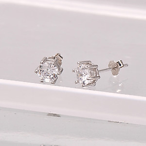 White Gold Plated Sterling Silver Cubic Zirconia Carat Diamond Studs Earrings, Friction Backs