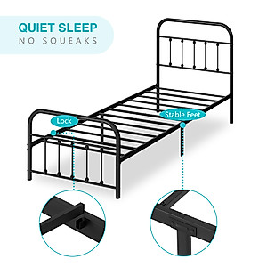 Walsunny Classic Metal Platform Bed Frame Mattress Foundation with Victorian Style Iron-Art Headboard/Footboard, Under Bed Storage, No Box Spring Needed, Twin Size