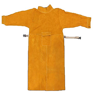 Jewboer Leather Welding Apron with Sleeve,Heavy Duty Welding Jacket,Heat Flame Resistant Weld Coat for Men Women,L