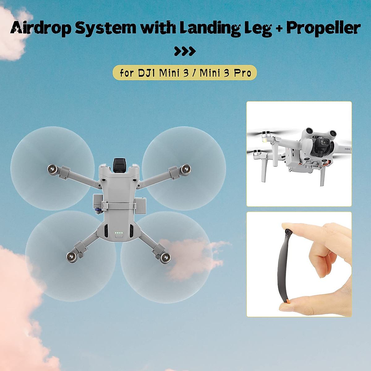 O'woda Airdrop System for Mini 3 Pro, Payload Delivery Transport Device with Landing Leg + Propellers for Drone Fishing, Weddings, Search & Rescue Compatible with DJI Mini 3 / Mini 3 Pro Accessories