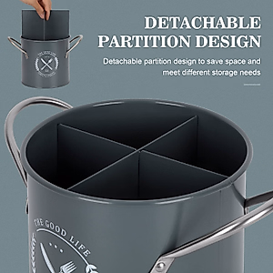 sugarchef Kitchen Utensil Holder Flatware Organizer for Forks Spoons Knives Cooking Tools,4 Compartment Cutlery Caddy Storage Bucket with Drain Hole (Gray)