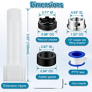 Dreyoo Four in One Tub Spout Adapter, Threaded Bathtub Faucet Adapter Slip Fit for Copper (Compatible with 1/2'' Copper Pipe, 1/2'' and 3/4'' Pipe Thread), Bathtub Spout Adapter Kit with Assembly Tool