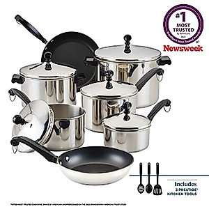 Farberware Classic Stainless Steel Cookware Pots and Pans Set, 15-Piece,50049,Silver