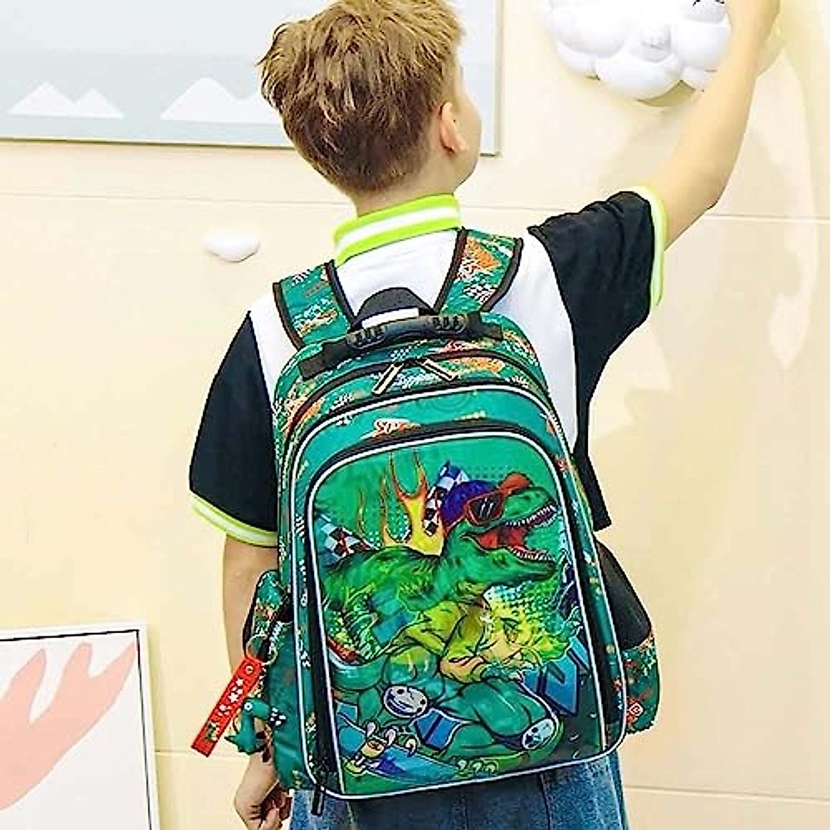 UFNDC 3PCS Dinosaur Backpack, 3D Boys Bookbag with Lunch Box, Kids Water Resistant School Bag for Elementary Toddler