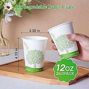 ECOLipak 240 Pack 12 oz Compostable Paper Cups, Biodegradable Disposable Paper Coffee Cups with PLA Lined, Eco-friendly Hot Drinking Cups for Party, Picnic,Travel,and Events