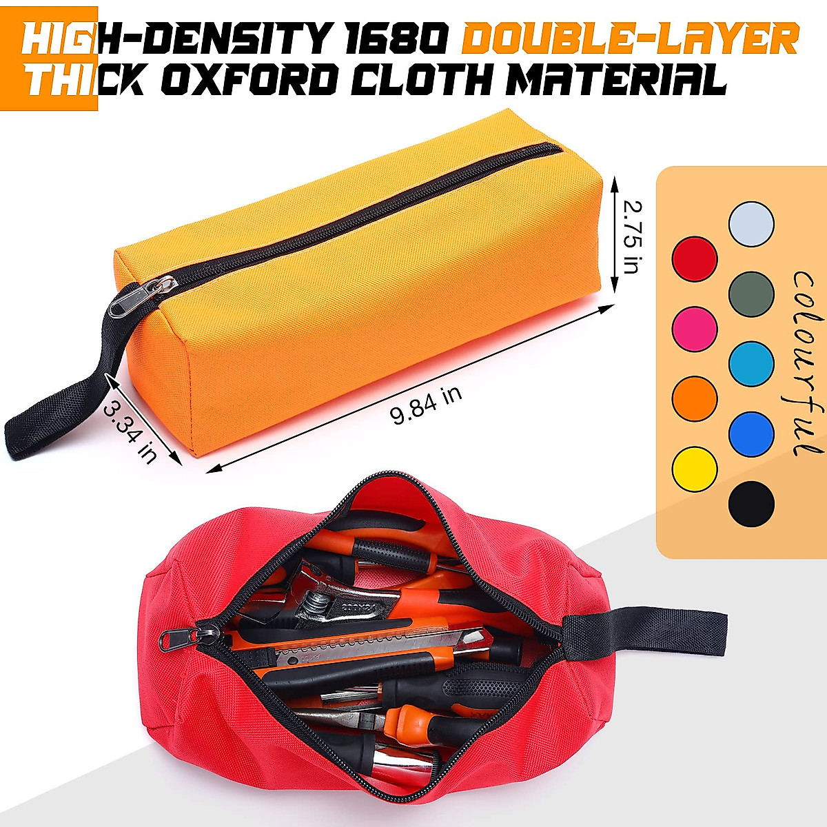 9 Packs Small Tool Pouch Zipper Tool Bags Canvas Waterproof Versatile Hand Zippered Tool Pouches Heavy Duty Multipurpose Zipper Tool Pouch Tote Bag for Organizer Storage (9.8 x 3.3 x 2.7 Inch)