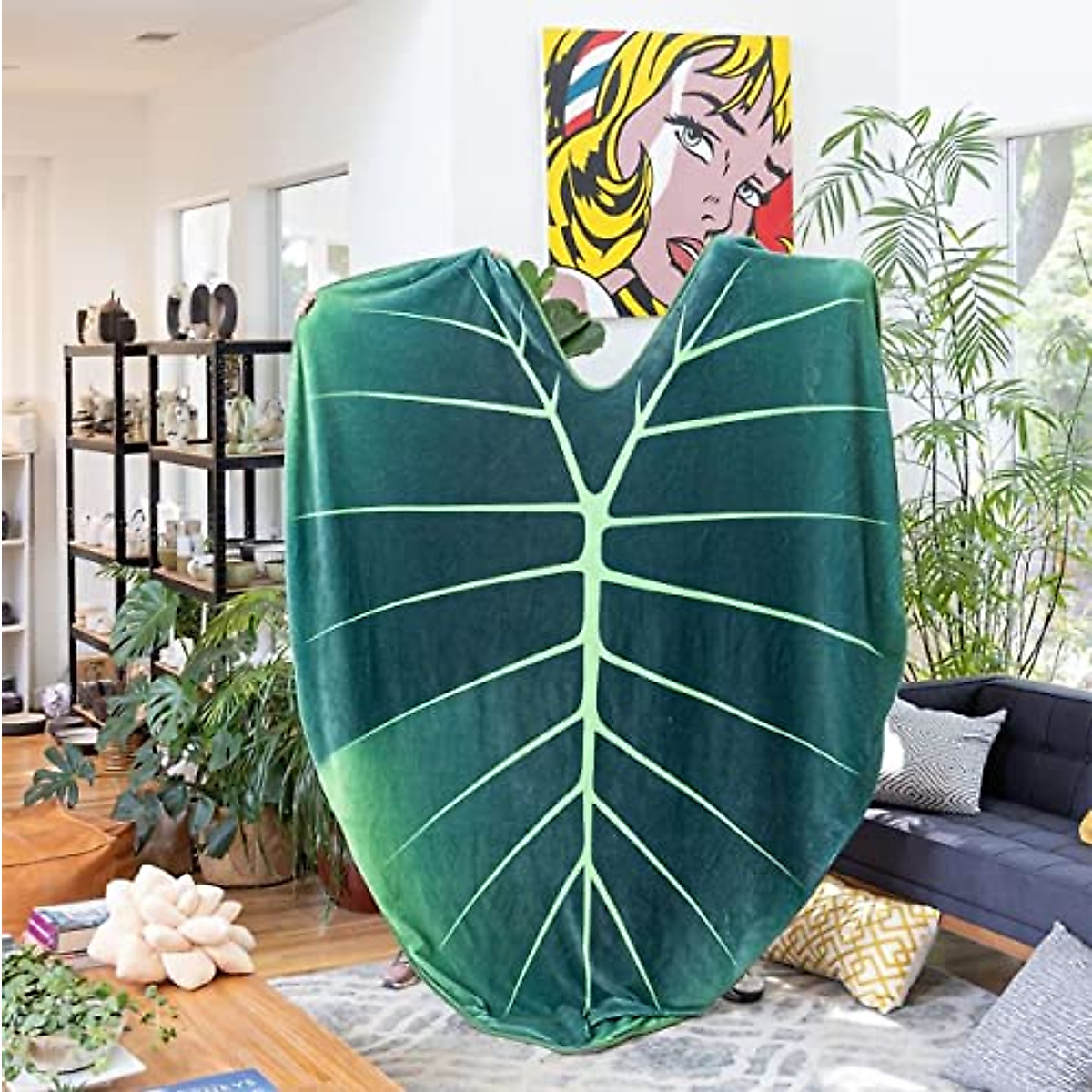 Green Philosophy Co.Giant Leaf Shape Blanket Monstera Throw Soft Cozy Breathable Lightweight and Decorative Leaves Design Gift for Plant Lovers (Regal Shield Alocasia)