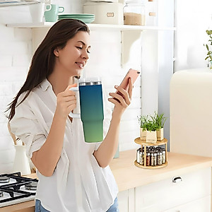 MCHIVER Blue Green Gradient 30 oz Tumbler with Handle and Straw Stainless Steel Vacuum Water Bottle Leak-proof Travel Coffee Mug Insulated Tumbler with Lid