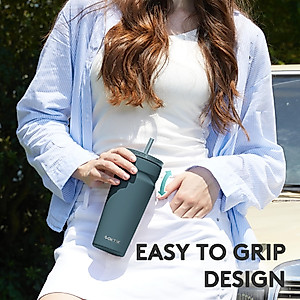 COKTIK 20oz Insulated Tumbler with Lid and Straw 2 Lids (Straw/Flip) Iced Coffee Cup Reusable Stainless Steel Travel Mug Water Bottle Cupholder Friendly for Women Men Her Him (Twilight Fog)