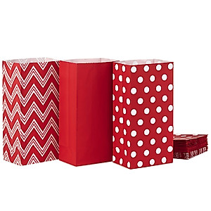 Hallmark Red Party Favor and Wrapped Treat Bags, Assorted Designs (30 Ct., 10 Each of Chevron, White Dots, Solid) for Christmas, Valentines Day, Sweetest Day, May Day, Mothers Day, Care Packages