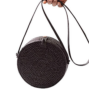 Gets Women's Woven Bag Round Handmade Rattan Shoulder Bag Cross Body Boho Beach Bag (Ordinary)