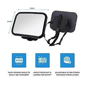 ZogeeZ XL Baby Car Mirror, Safety Car Seat Mirror for Rear Facing Infant with Wide Crystal Clear View, Fits on Headrest Shatterproof, Fully Assembled