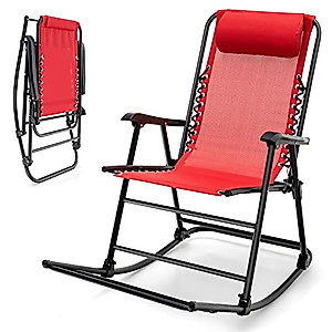 Tangkula Outdoor Folding Rocking Chair, No Assembly Required, Foldable Rocker Recliner with Headrest, Portable Lounge Chair for Camping, Patio, Lawn, Garden, Yard or Balcony