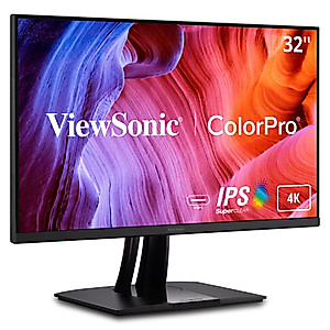 ViewSonic VP3256-4K 32 Inch 4K UHD IPS Ergonomic Monitor with Ultra-Thin Bezels, Color Accuracy, Pantone Validated, 60W USB C
