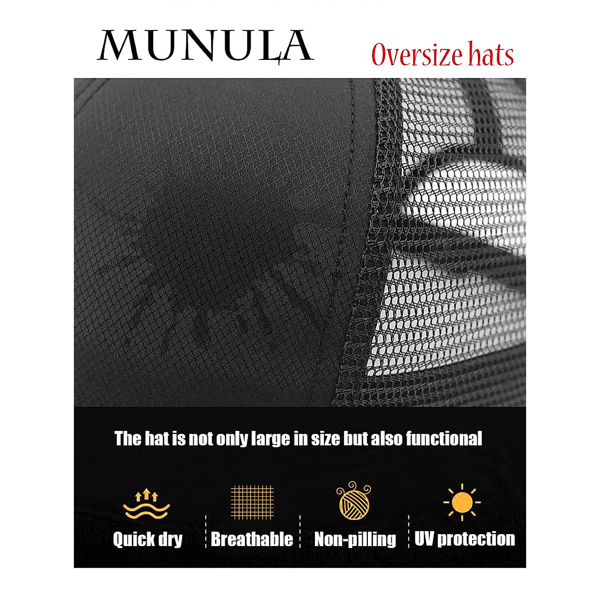 MUNULA Oversize Quick Dry Mesh Trucker Hat Big Head Hats for Men XXL Baseball Cap Breathable Dad Hat Adjustable 23.6"-26.8" (Khaki)