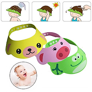 3PCS Baby Shower Bathing Cap Cartoon Frog Pig Bear Shampoo Hat Protection Bathing Visor Cap with Four Gear Adjustments By Rely2016