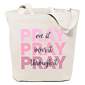 SAUIVD Christian Religious God Canvas Tote Bag Women Handbags Funny Pray Letter Reusable Grocery Shopping Tote Bag