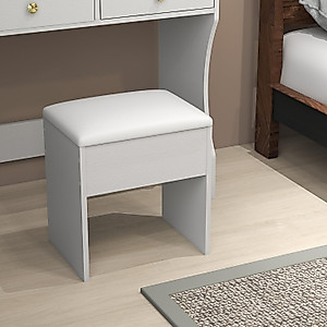 Vanity Desk Set with Adjustable LED Lighted Mirror, Girls Makeup Dressing Table with Stool and 4 Drawers Storage Makeup Table with Power Outlet for Bedroom (White)