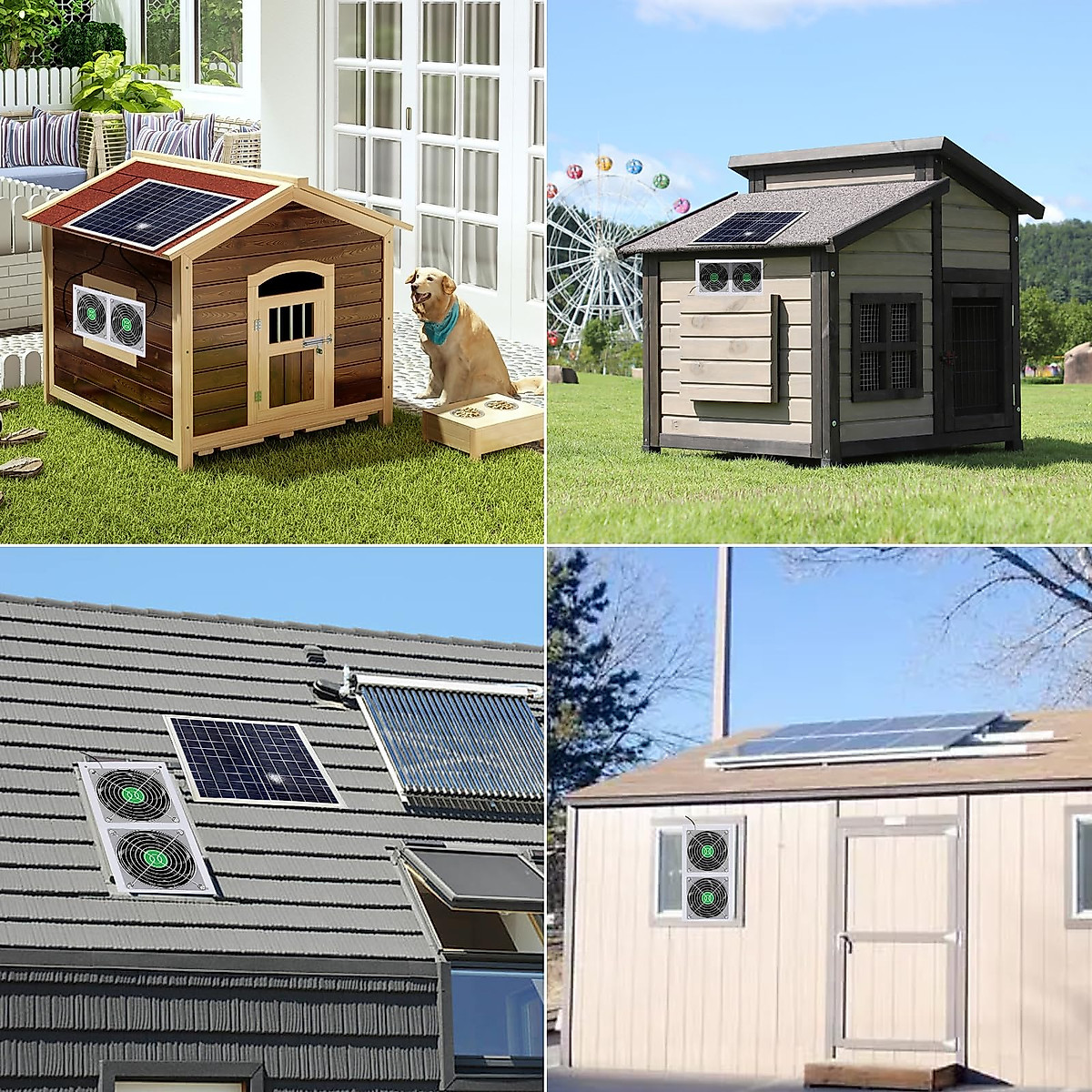 Wroyeti Solar Powered Fan 20W Solar Panel Fan for Chicken Coop Two Waterproof Fans On/Off Switch 15Ft Cable Outdoor Solar Fan for Chickens, Greenhouses, Sheds,Pet Houses,Window Exhaust