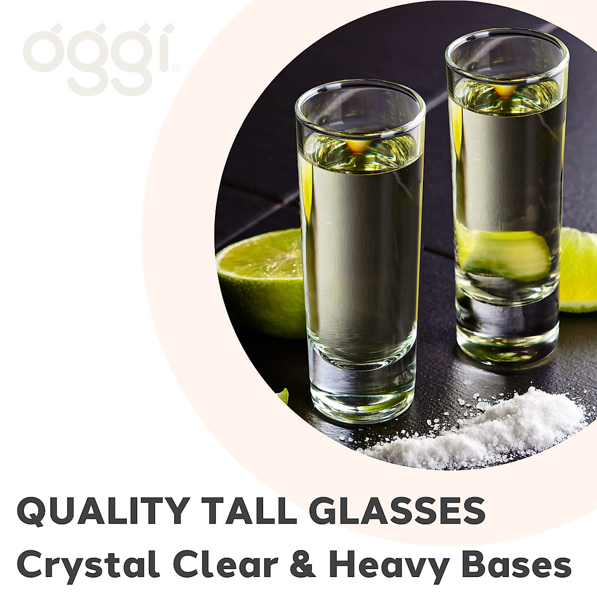 Oggi Tall Shot Glasses w/Heavy Base, Set 6 - Real Glass Shot Glass Set, Cool & Classic Design Ideal Groomsmen Gifts, Tequila Shot Glasses, Bachelor Party Favors for Men - 2oz / 59ml