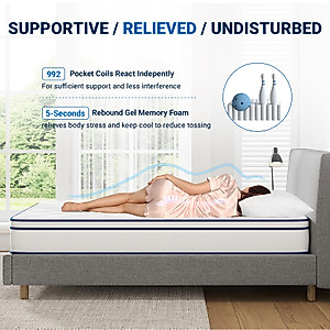 Avenco King Size Mattress, 12 Inch Hybrid King Mattress in a Box with Gel Memory Foam for Pressure Relief, Individual Pocket Springs for Great Support, Medium Firm King Bed Mattresses