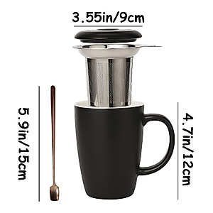 Candiicap Ceramics Tea Cup with Loose Leaf Infuser, Spoon and Lid, 13oz, Large Tea infuser Mug for Tea, Coffee, Milk-Microwave and Dishwasher Safe(13oz,Matte Green)