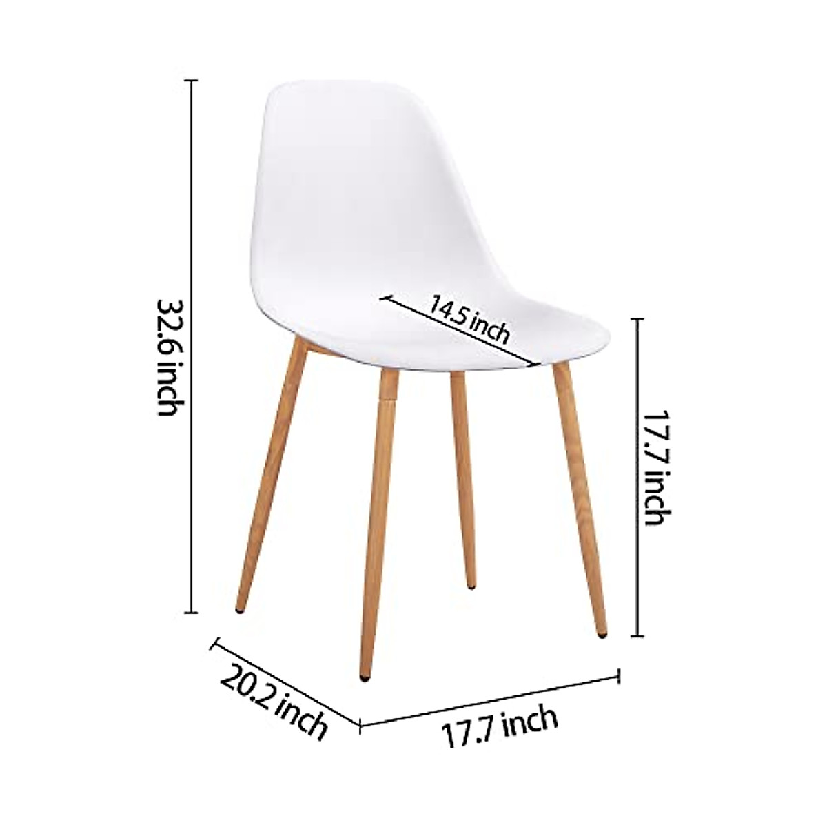 CangLong Modern Stylish Plastic Cushion Metal Legs for Kitchen, Dining, Bedroom, Living Room, Office, Side Chair, Set of 2, White