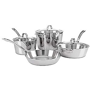 Viking Culinary Contemporary 3-Ply Stainless Steel Cookware Set, 7 Piece, Includes Glass Lids, Pots & Pans, Dishwasher, Oven Safe, Works on All Cooktops including Induction