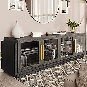 BELLEZE 70" TV Stand for TVs up to 75", Modern TV Cabinet & Entertainment Center with Shelves, Wood Storage Cabinet for Living Room or Bedroom - Brixston (Brown)