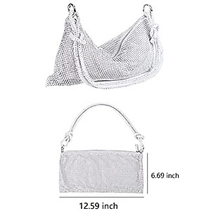 Rhinestone Hobo Bag for Women Knotted Evening Handbag Shiny Purse Sparkly Clutch Tote Dumpling Bag for Party Wedding Club (Gold)