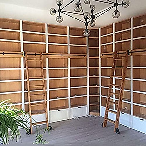 Rolling Ladder Hardware Library Sliding Ladder Hardware Kit(No Ladder) with Floor Roller Wheels 3.3ft-20ft Round Track/Rail Sliding Barn Door Kit (Size : 6.6ft/200cm Track Kit) (16ft/500cm Track k (