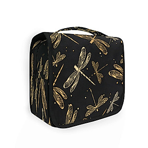 Omhonmi Hanging Toiletry Bag for Women Animal Dragonfly Pattern,Waterproof Makeup Pouch,Portable Cosmetic Bag,Travel Bag with Hanging Hook for Woman Man Travel Accessories