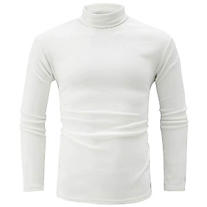 jonivey Mens Basic Turtleneck Long Sleeve Lightweight Soft Casual Knit Fitted Thermal T-Shirt Pullover Tops (03White,S)