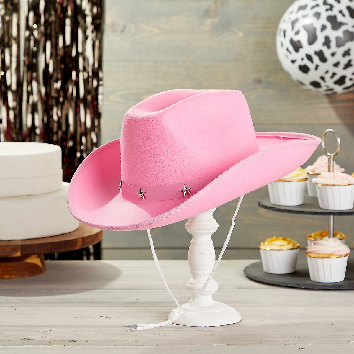 Zodaca Felt Pink Cowgirl Hat for Women and Men, Costume Accessories (14.8 x 10.6 x 5.9 Inches)